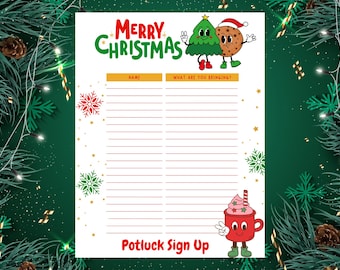 Holiday Party Christmas Potluck Sign up Sheet Printable Food Sign up ...