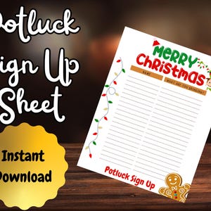 Christmas Potluck Sign up Sheet - Printable - Food Sign up Sheet - Etsy