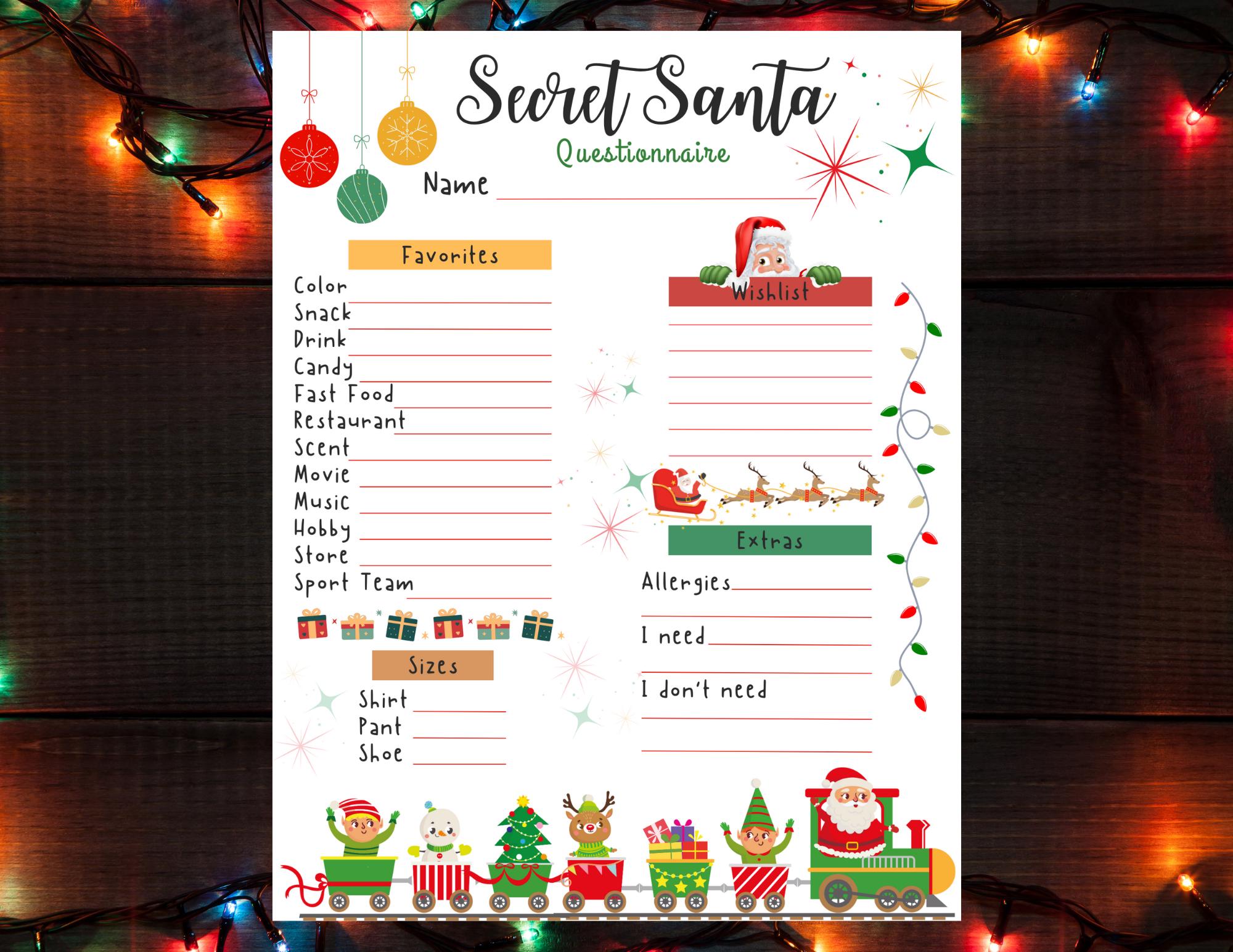 Secret Santa Questionnaire, Gift Exchange Survey, Instant Download ...