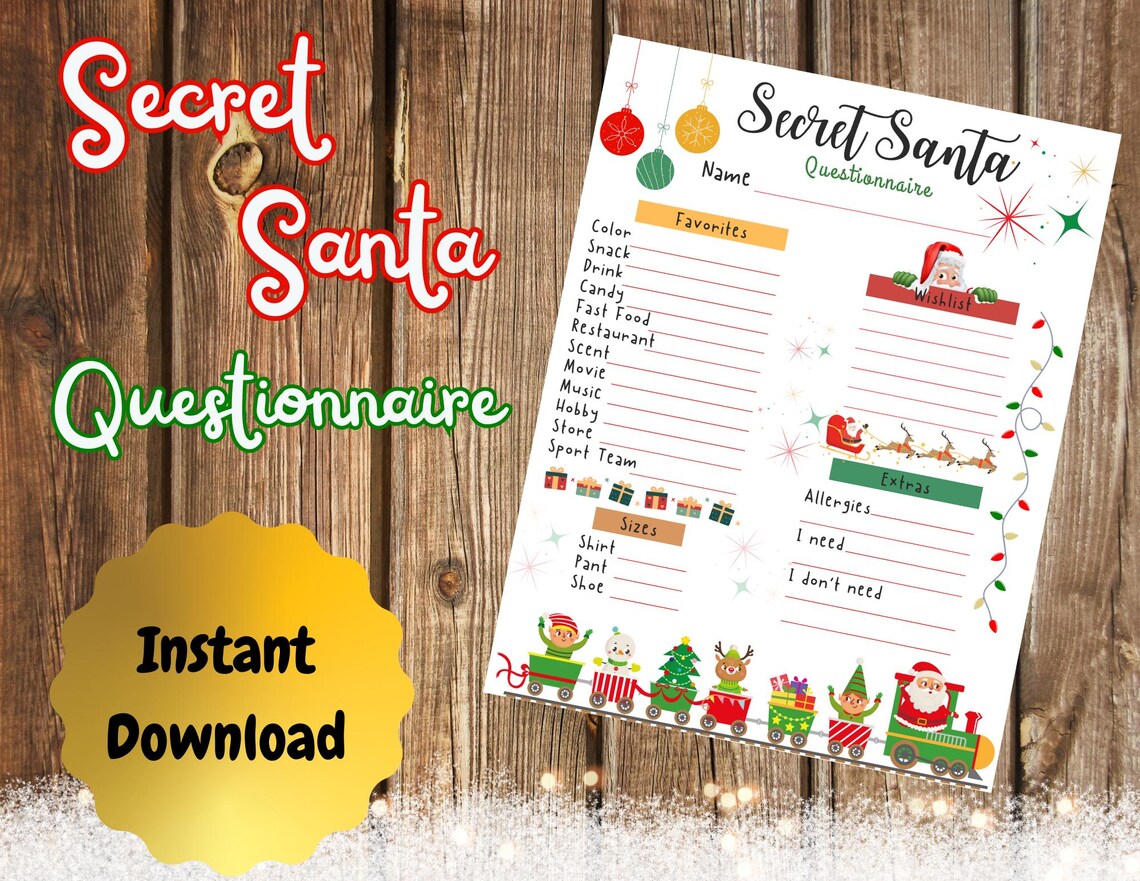 Secret Santa Questionnaire, Gift Exchange Survey, Instant Download ...