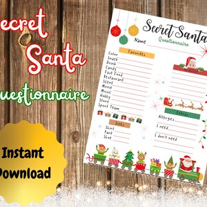 Secret Santa Questionnaire, Gift Exchange Survey, Instant Download ...