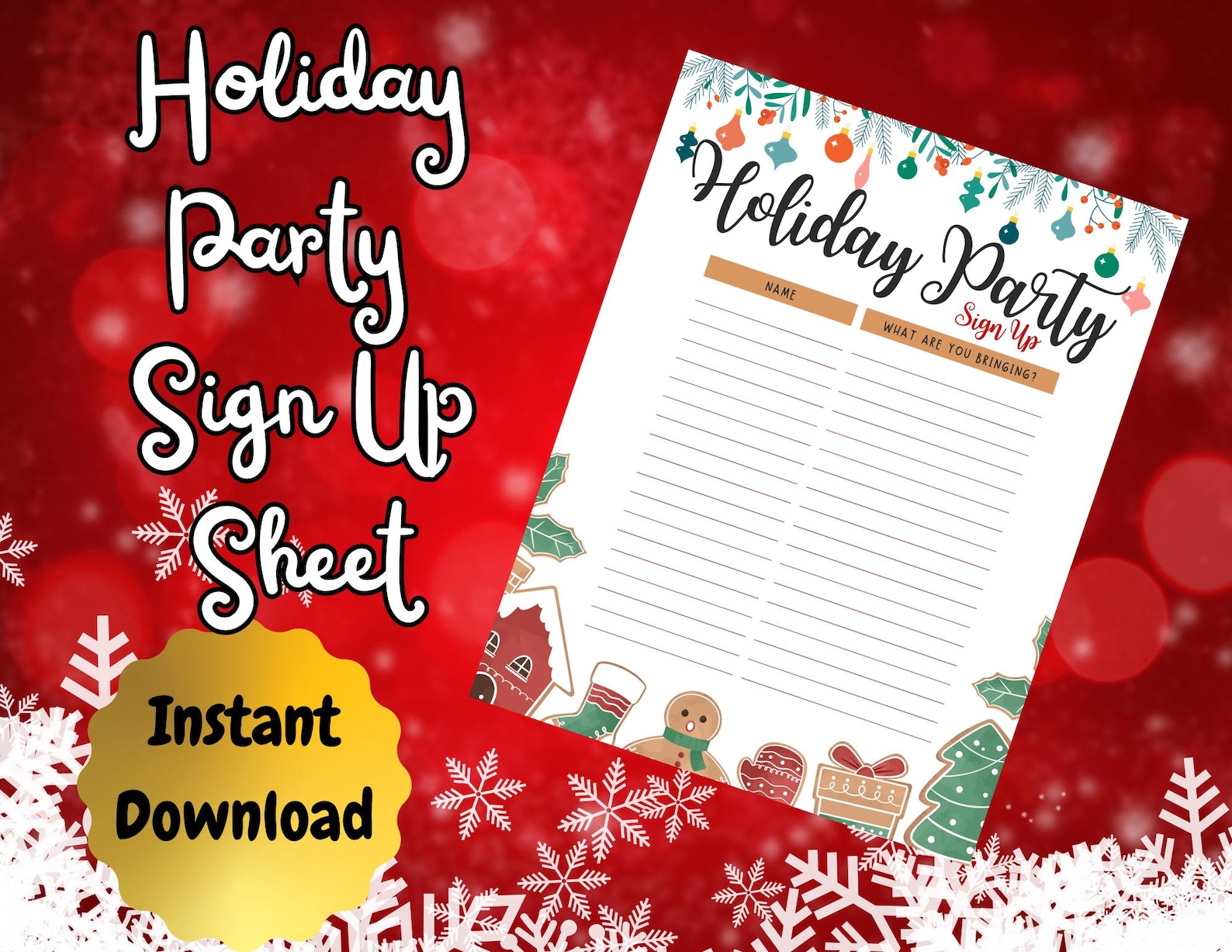 Holiday Party Christmas Potluck Sign up Sheet - Printable - Food Sign ...