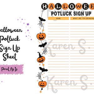 Halloween Potluck Sign up Sheet - Printable - Food Sign up Sheet - Etsy