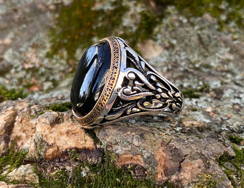 Handmade 925k Sterling Silver Natural Oval Black Onyx Stone - Etsy