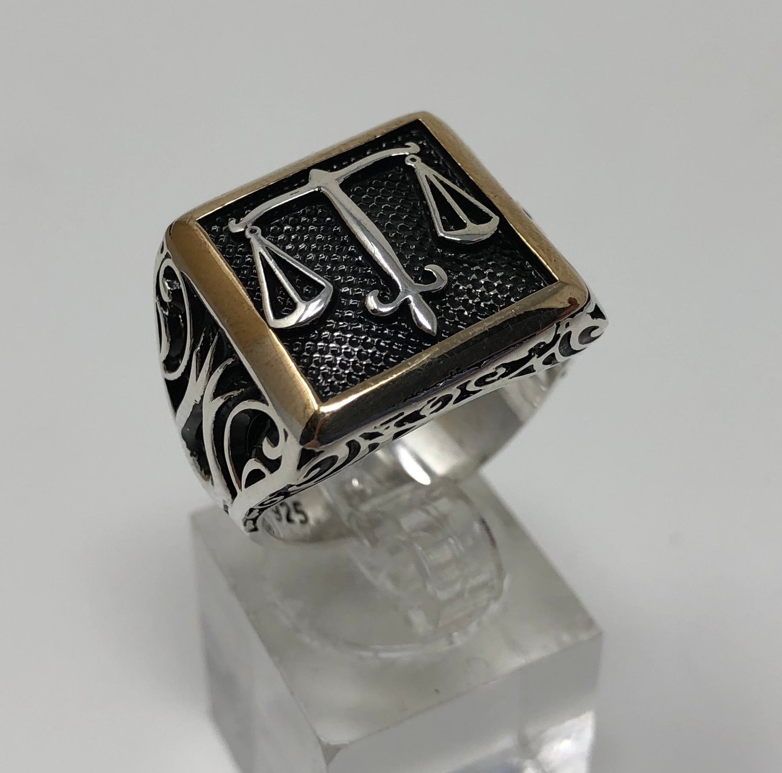 Handmade 925k Sterling Silver Justice Sign Elegant Men's Ring ...