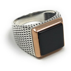 Handmade 925k Sterling Silver Natural Square Black Onyx Stone Elegant ...