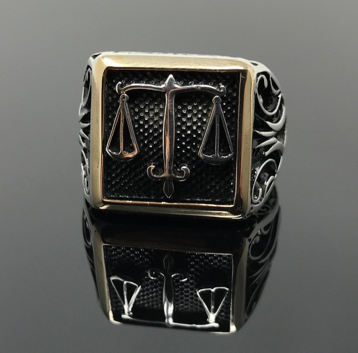 Handmade 925k Sterling Silver Justice Sign Elegant Men's Ring ...