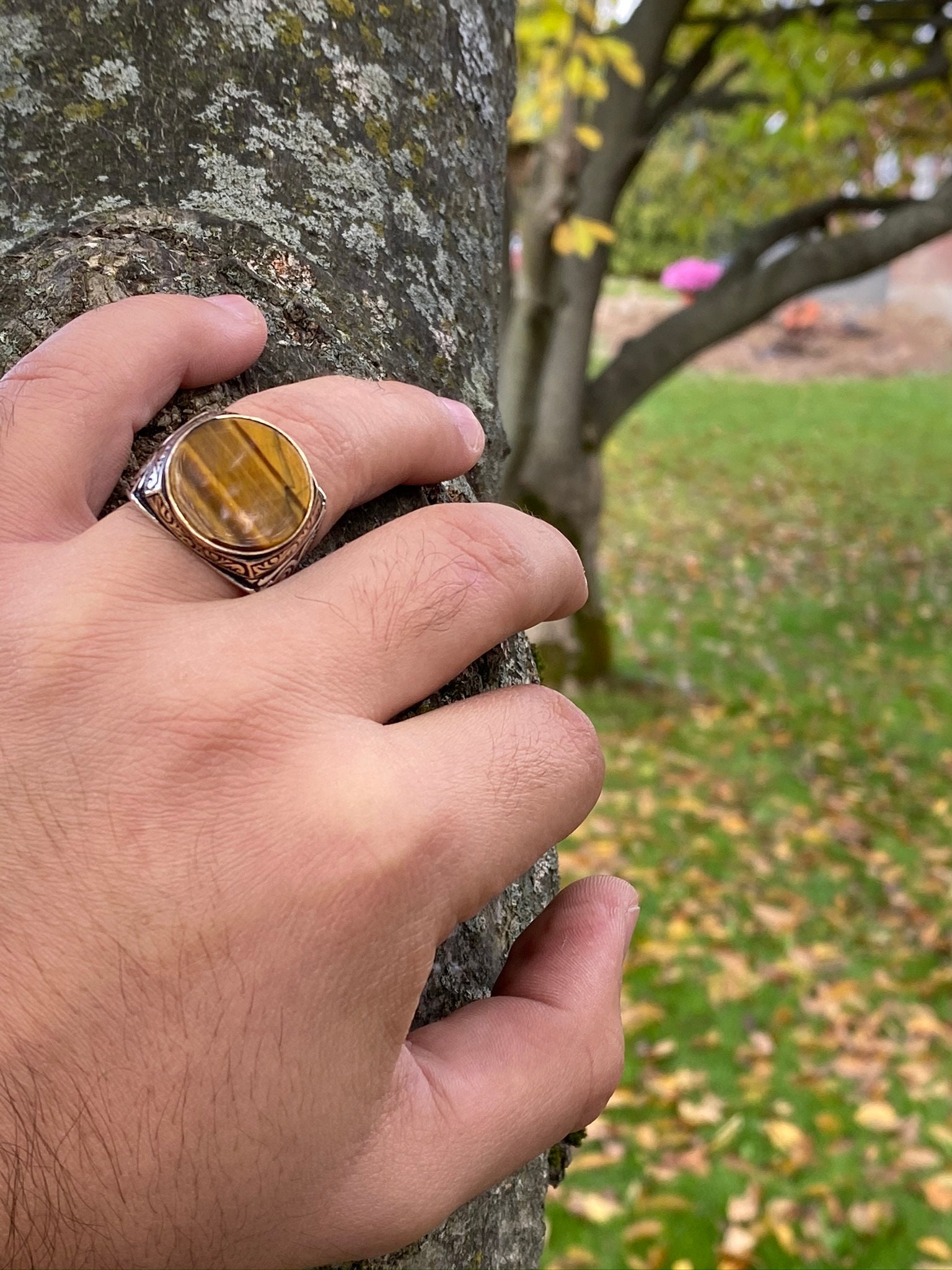 Handmade 925k Sterling Silver Natural Round Tiger Eye Stone - Etsy