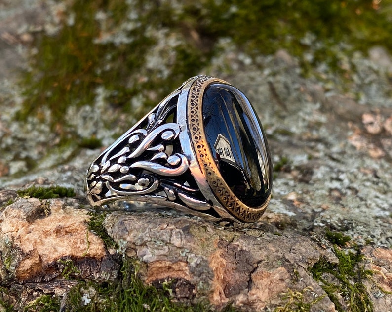 Handmade 925k Sterling Silver Natural Oval Black Onyx Stone - Etsy
