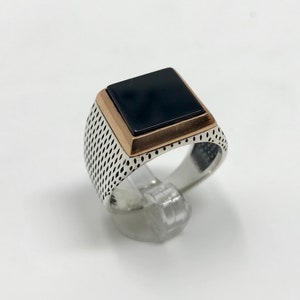 Handmade 925k Sterling Silver Natural Square Black Onyx Stone Elegant ...