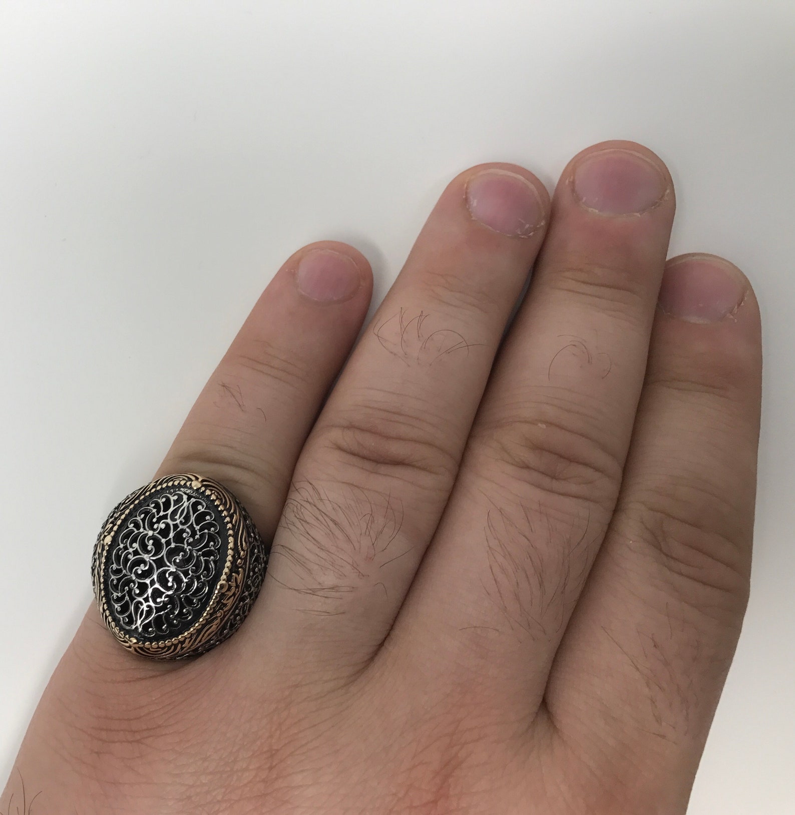 Handmade 925k Sterling Silver Heavy Large Carved Men's Ring outstanding ...