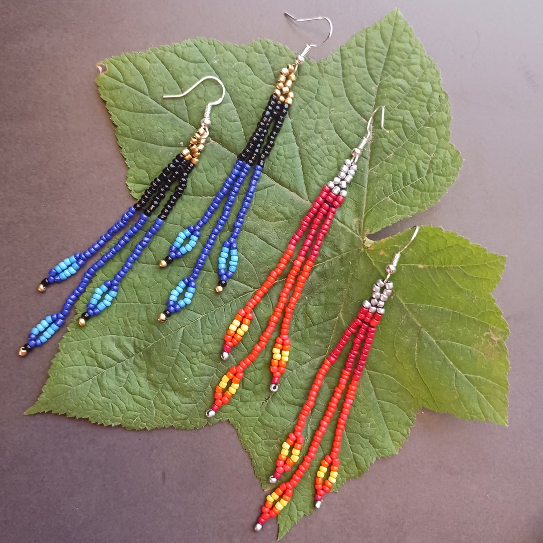 Seed Bead Dangle Earrings, Bead Drop Earrings, Seed Bead Woven Earrings ...