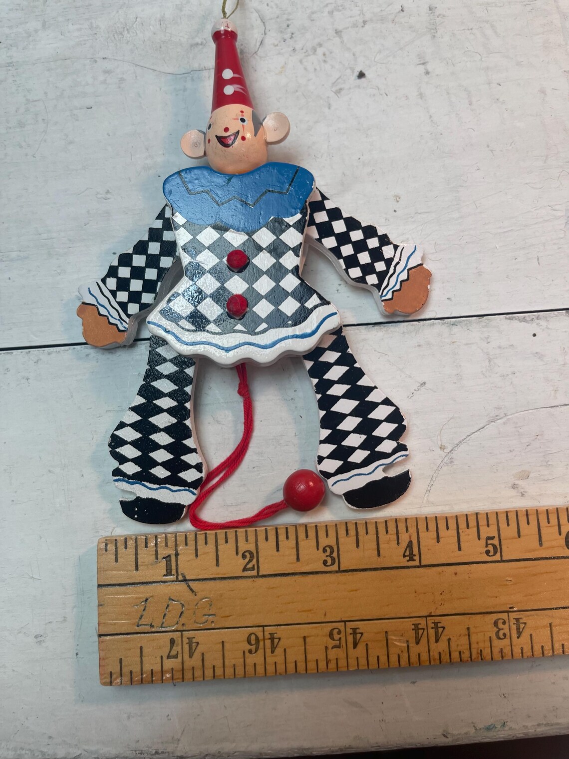 Vintage Pull String Clown Ornament Vintage Wooden Clown Ornament Toy ...