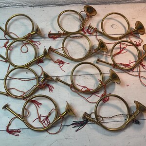 Vintage Brass Horn Ornaments Brass French Horn Ornaments Mid Century ...