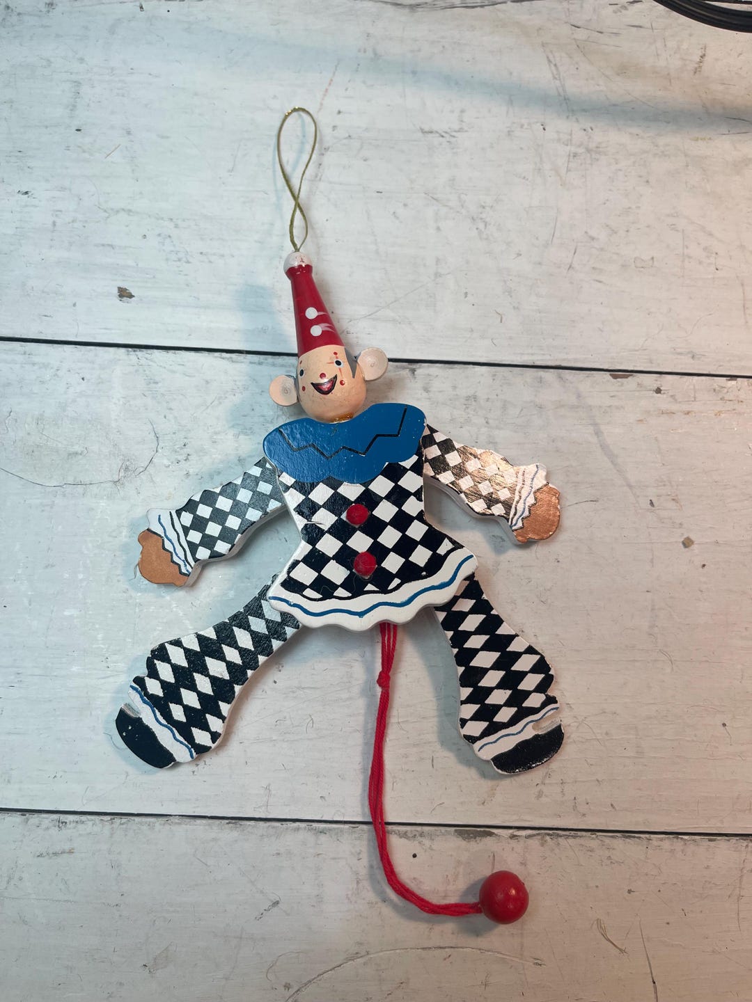 Vintage Pull String Clown Ornament Vintage Wooden Clown Ornament Toy ...