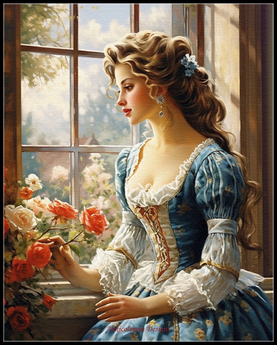 Lady by the Window - Counted Cross Stitch Patterns - Printable Chart ...