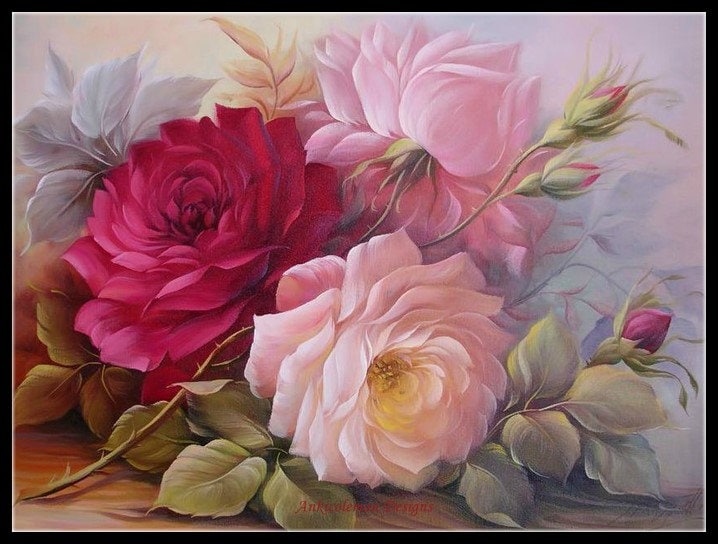 Three Roses Counted Cross Stitch Patterns Printable Chart - Etsy