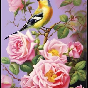 Pink Roses and Goldfinch 1 - Counted Cross Stitch Patterns - Printable ...
