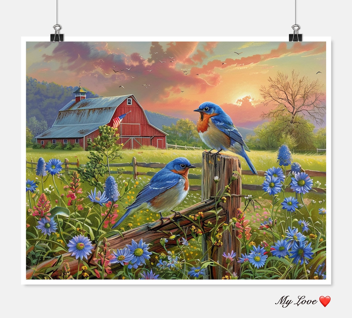 Bluebirds Heartland - Counted Cross Stitch Patterns - Printable Chart ...