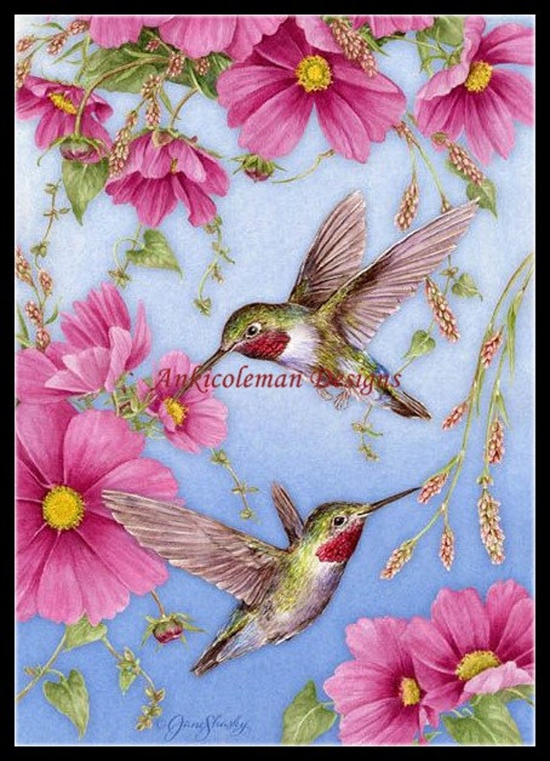 Hummingbirds With Pink Counted Cross Stitch Patterns - Etsy