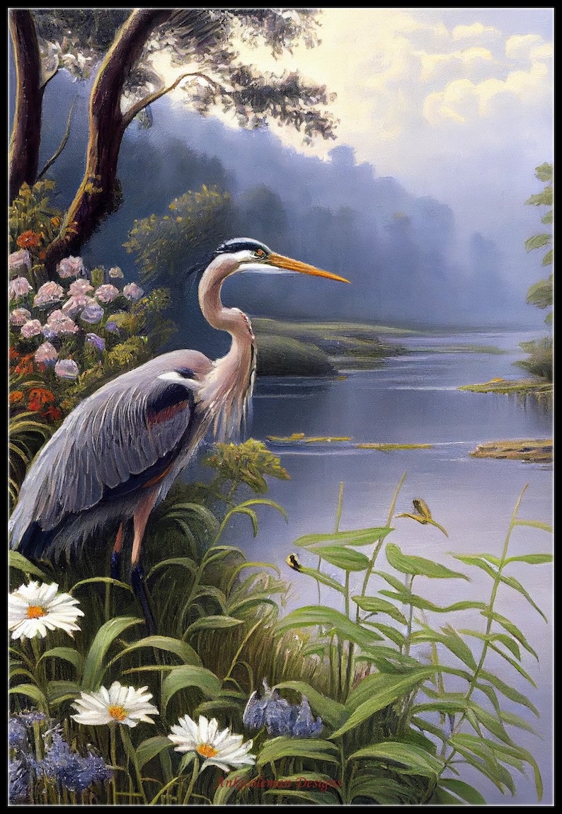 Great Blue Heron by the Water 2 Counted Cross Stitch Patterns Printable ...
