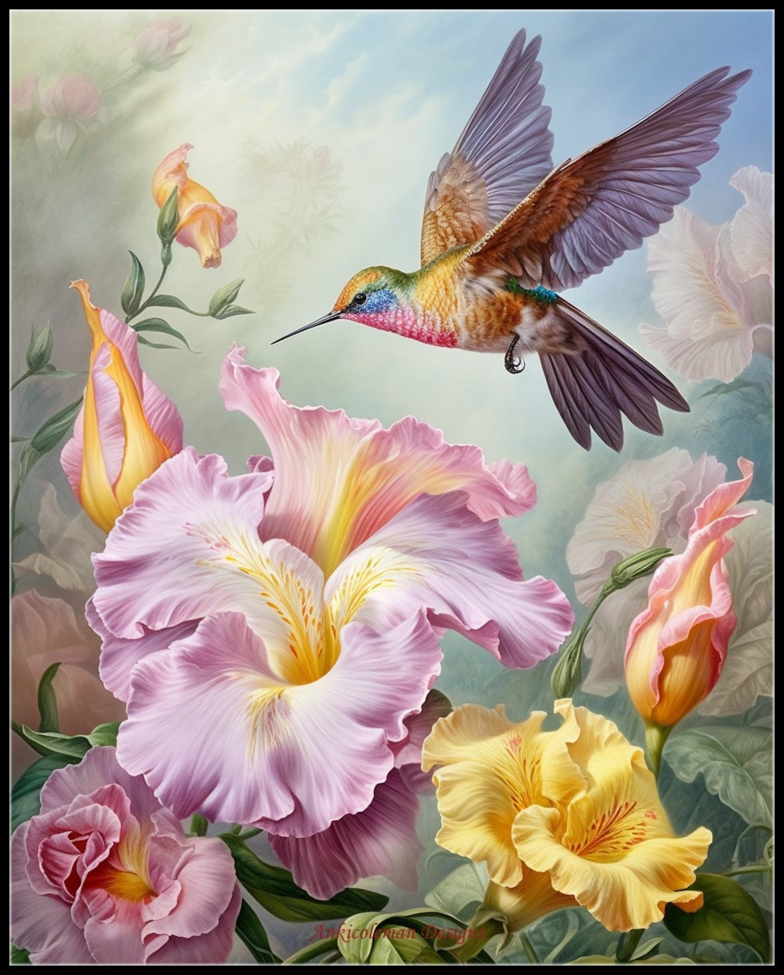 Iris and Hummingbird 7 - Counted Cross Stitch Patterns - Printable ...