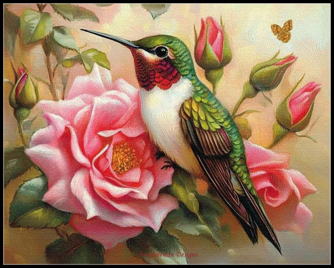 Hummingbirds and Roses 2 - Counted Cross Stitch Patterns - Printable ...