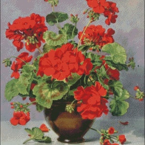 Geranium in a Vase - Counted Cross Stitch Patterns - Printable Chart ...