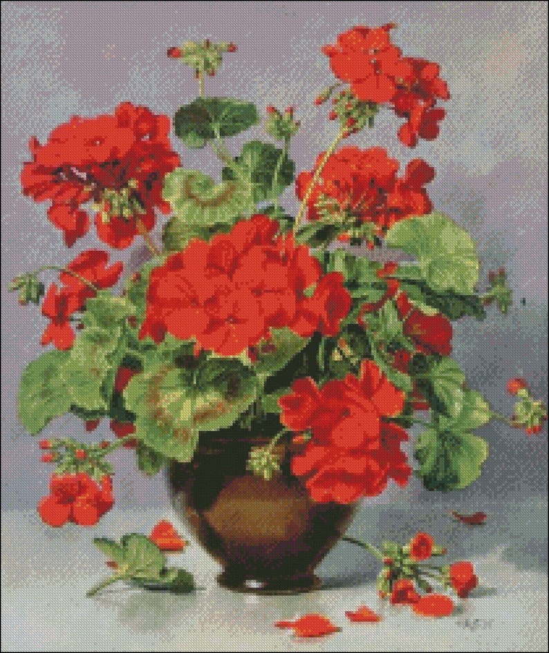 Geranium in a Vase - Counted Cross Stitch Patterns - Printable Chart ...