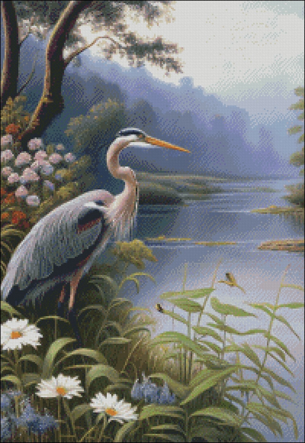 Great Blue Heron by the Water 2 Counted Cross Stitch Patterns Printable ...