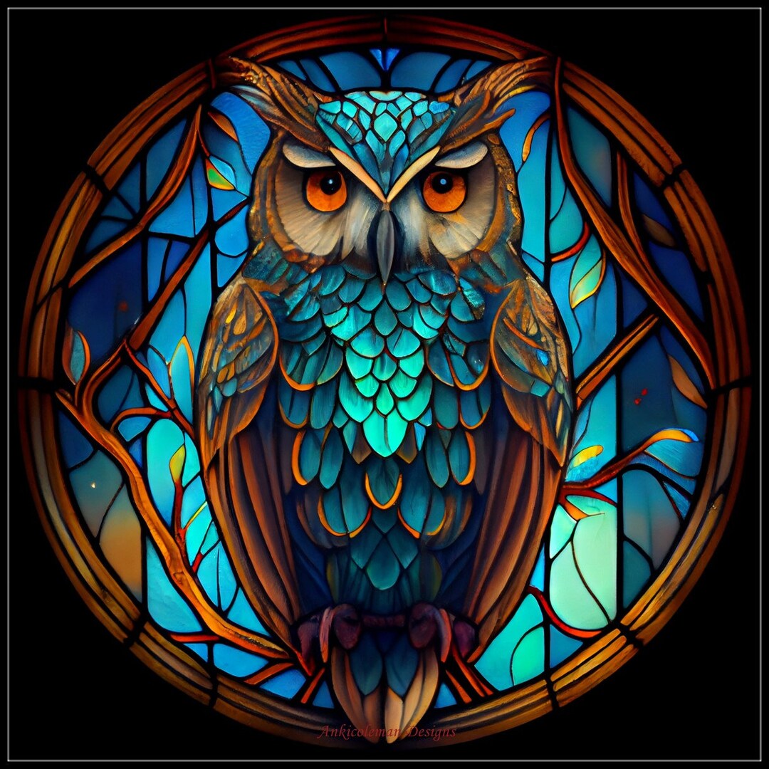 Owl Stained Glass - Counted Cross Stitch Patterns - Printable Chart PDF ...
