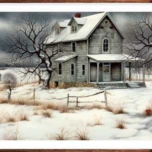 Farmhouse in Winter Printable Wall Art, House Decor, Fine Art Print ...