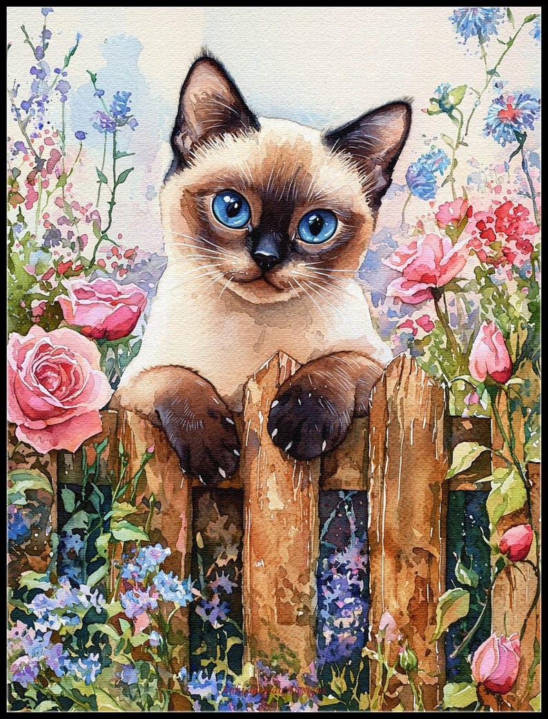 Siamese Cat in the Roses 2 - Counted Cross Stitch Patterns - Printable ...