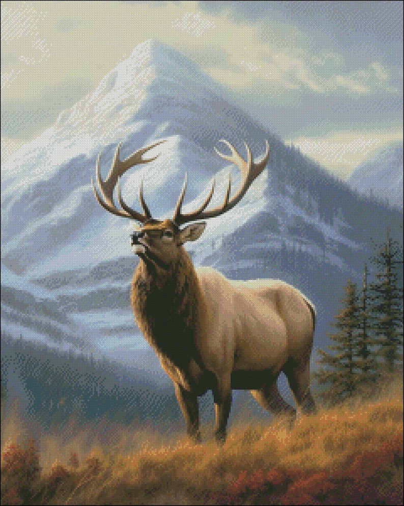 Elk in Mountains 1 Counted Cross Stitch Patterns Printable Chart PDF ...
