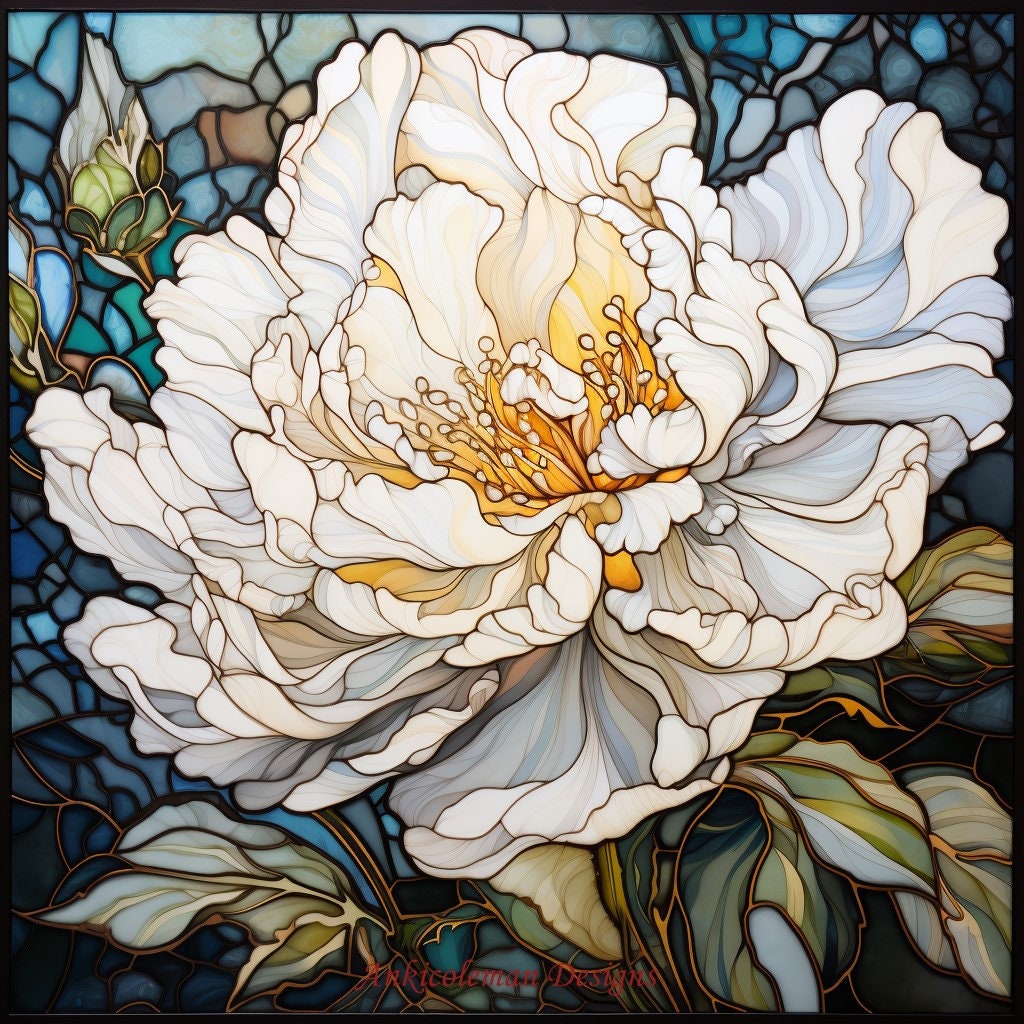 Stained Glass Original White Peony Counted Cross Stitch Patterns ...