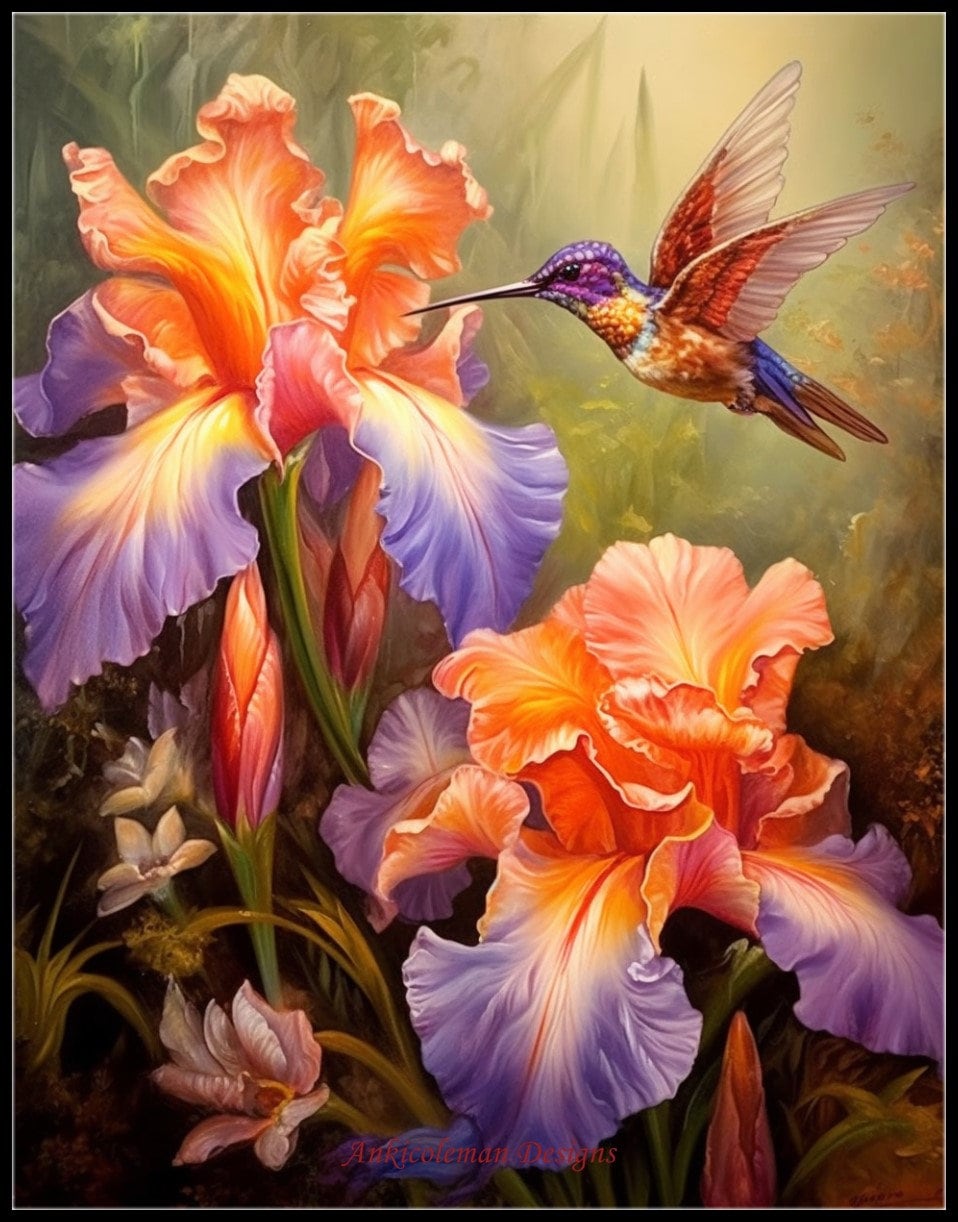 Iris and Hummingbird 2 - Counted Cross Stitch Patterns - Printable ...