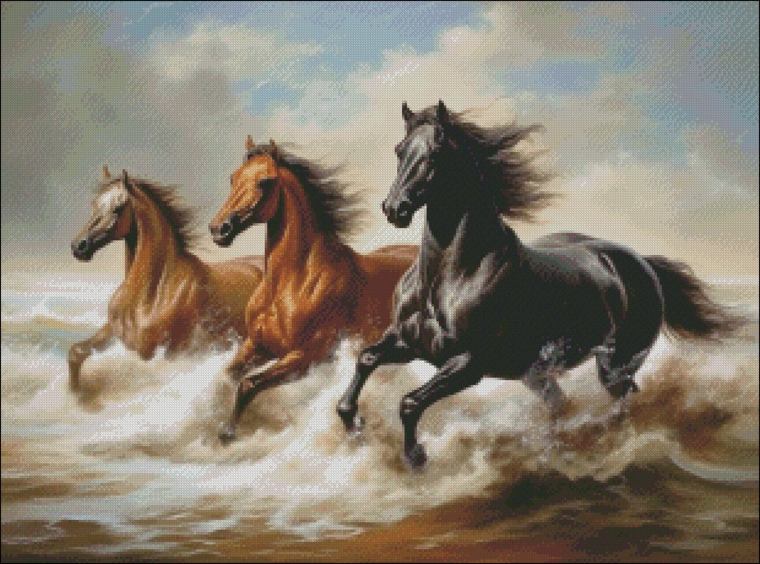 Horses Galloping 3 - Counted Cross Stitch Patterns - Printable Chart ...