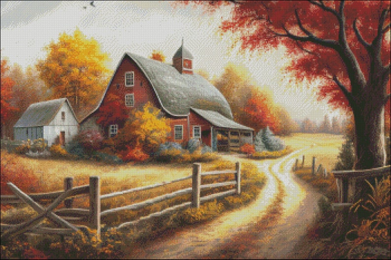 Fall at the Red Barn Counted Cross Stitch Patterns - Etsy