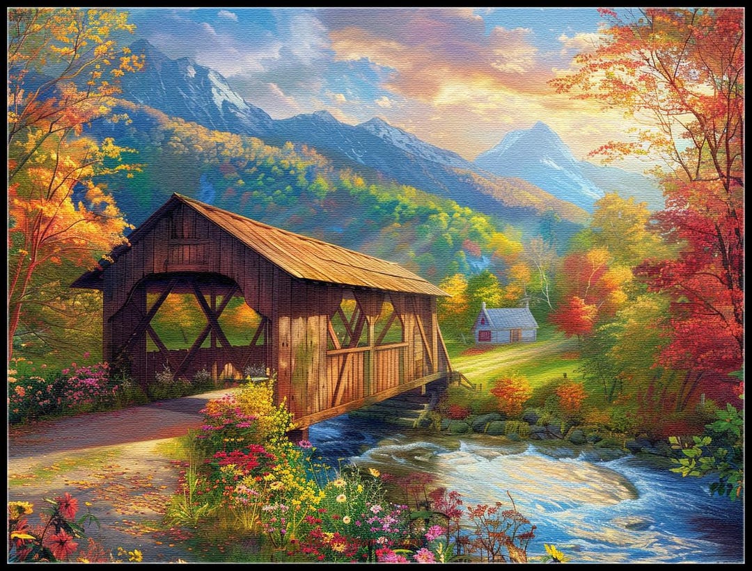 Covered Bridge in Fall - Counted Cross Stitch Patterns - Printable ...