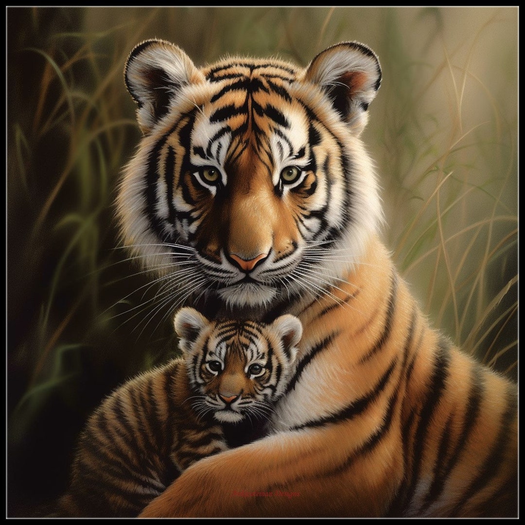 Tiger Mother and Her Cub Counted Cross Stitch Patterns Printable Chart ...