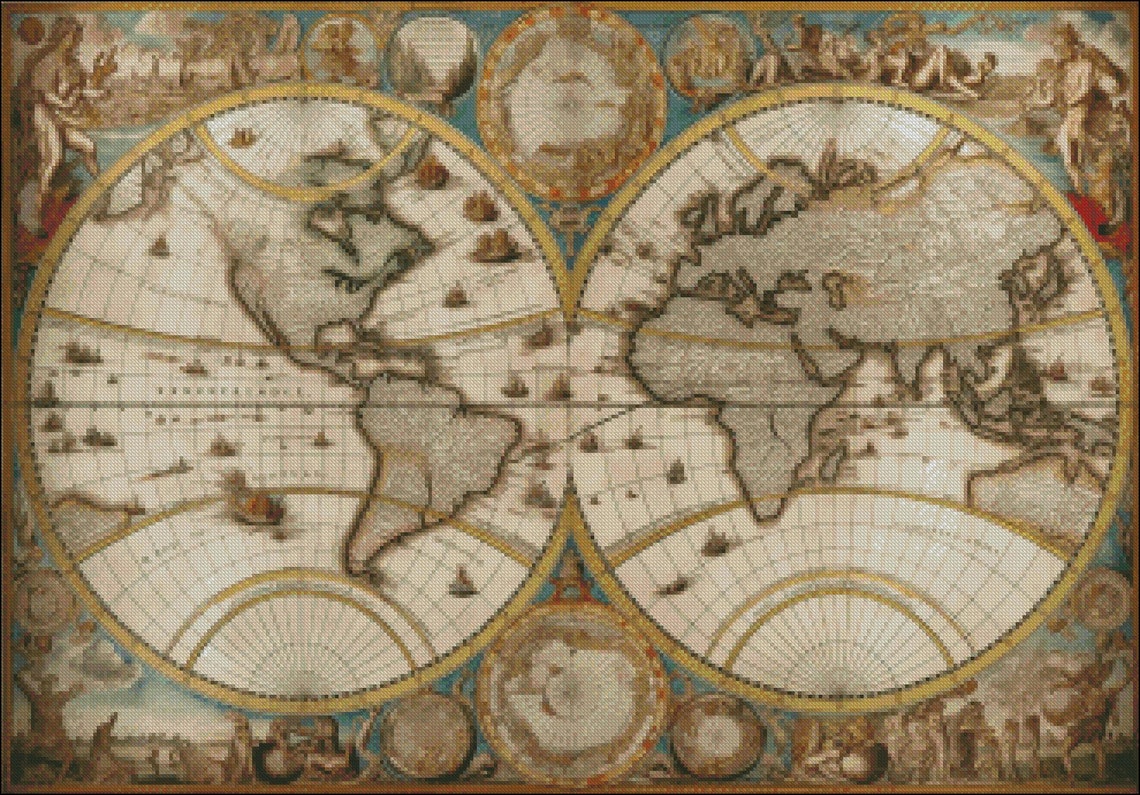 World Map 1496 Counted Cross Stitch Patterns Printable Chart PDF Format ...