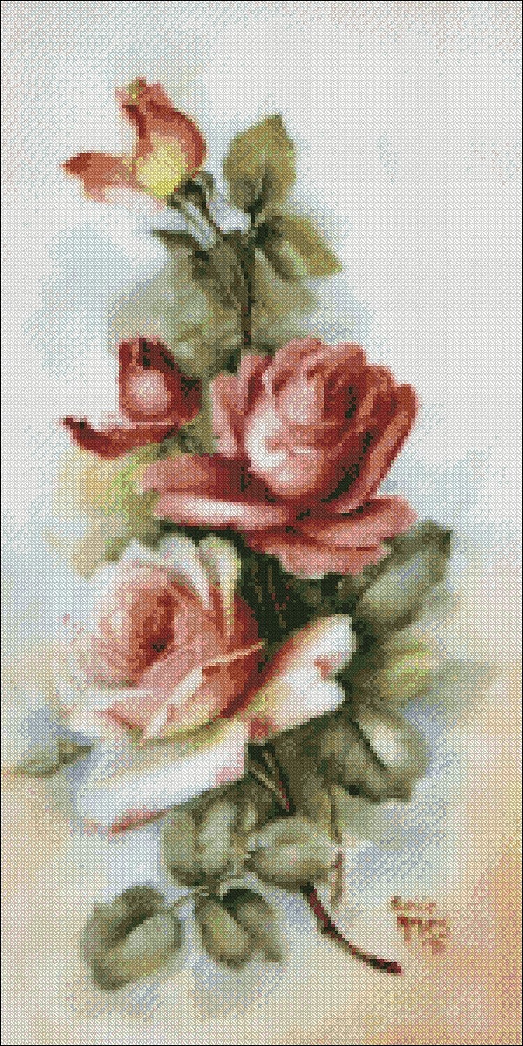 Blooming Roses - Counted Cross Stitch Patterns - Printable Chart PDF ...