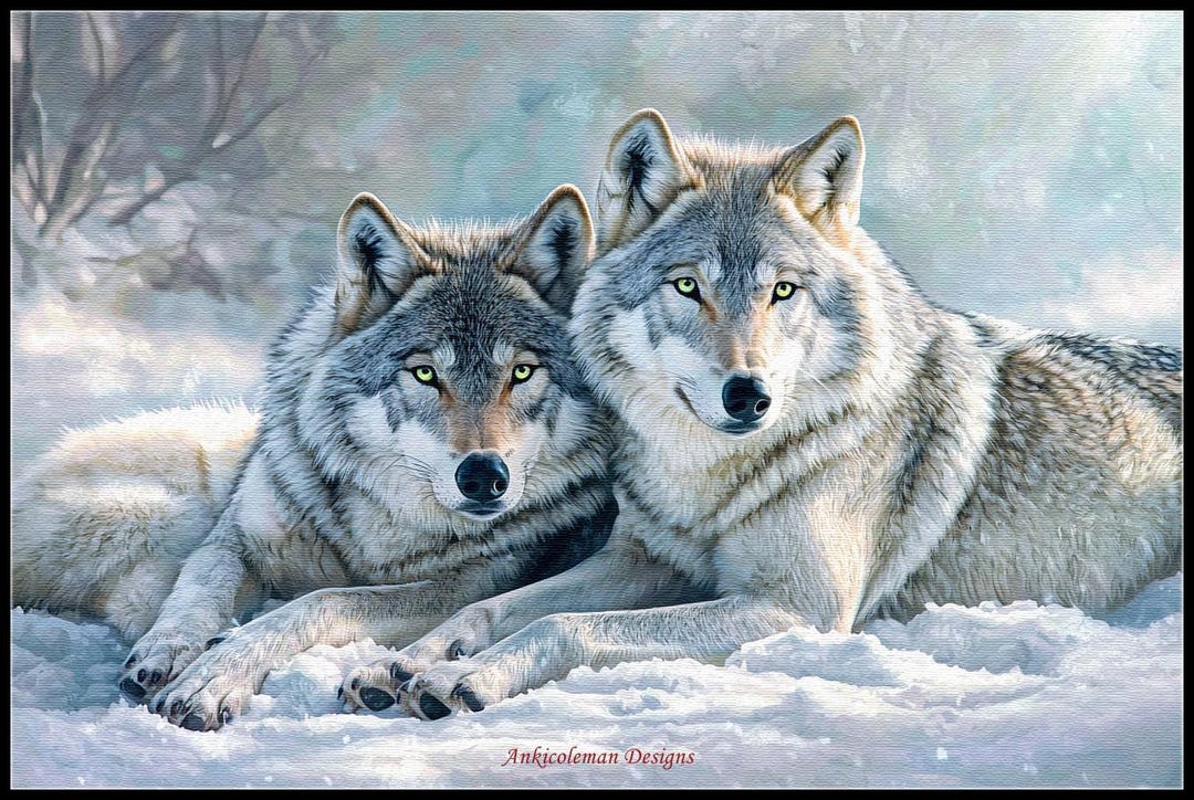Two Wolves in the Snow 1 - Counted Cross Stitch Patterns - Printable ...