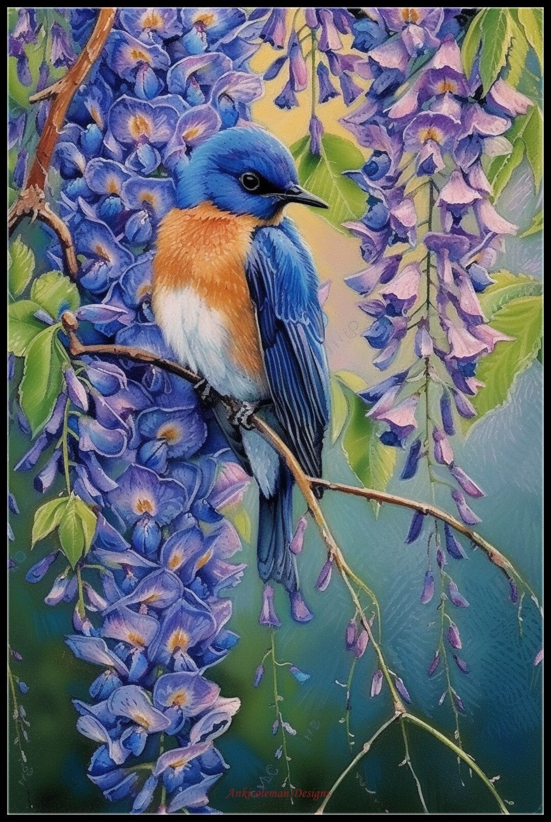 Bluebird in Wisteria 2 - Counted Cross Stitch Patterns - Printable ...