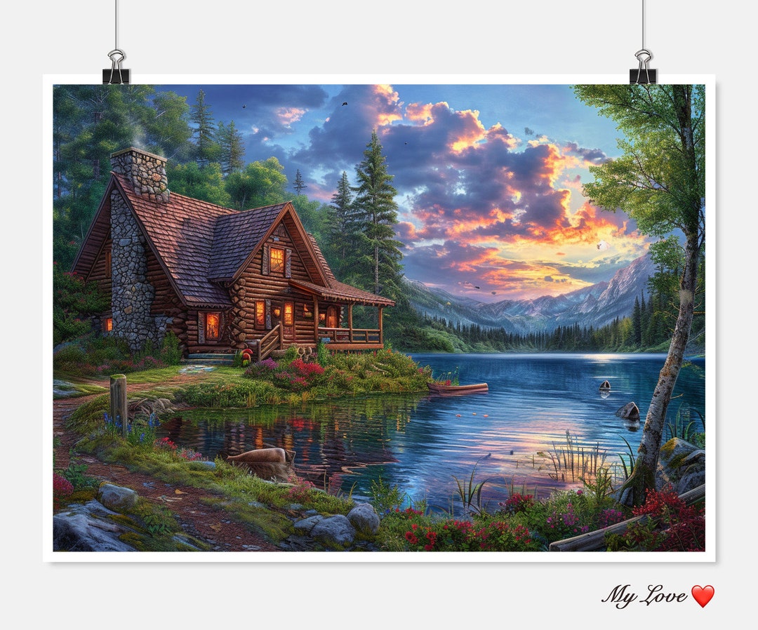 Log Cabin Near Lake - Counted Cross Stitch Patterns - Printable Chart ...