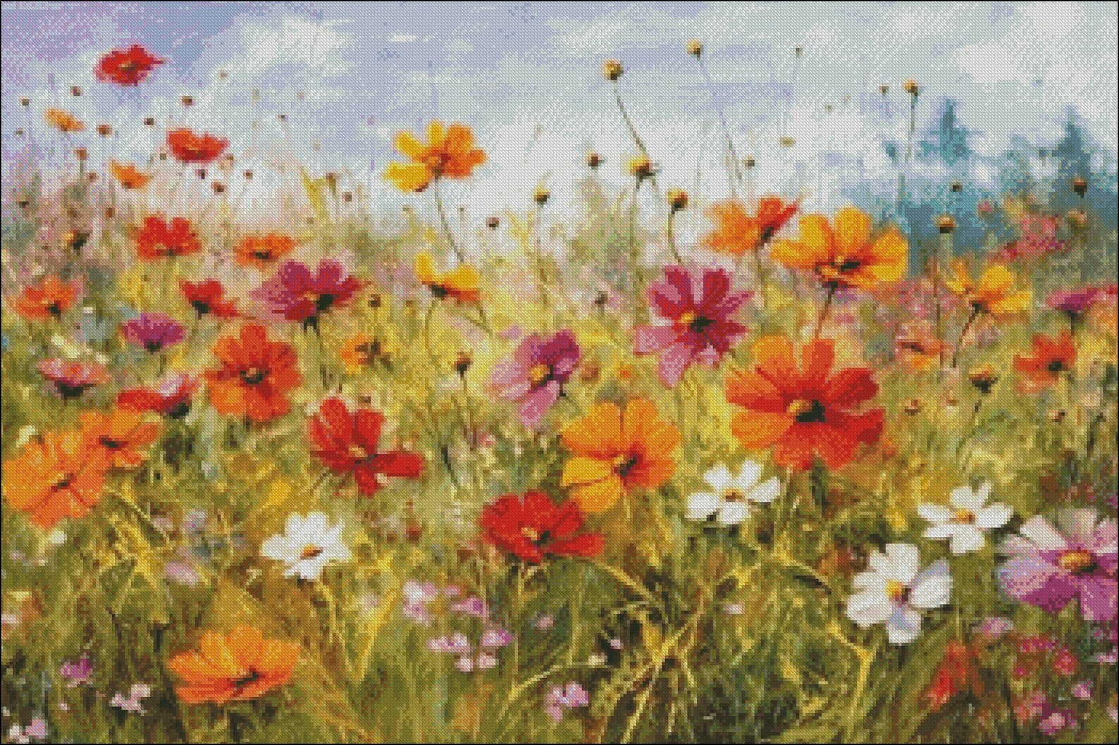 Cosmos Flowers in the Field - Counted Cross Stitch Patterns - Printable ...