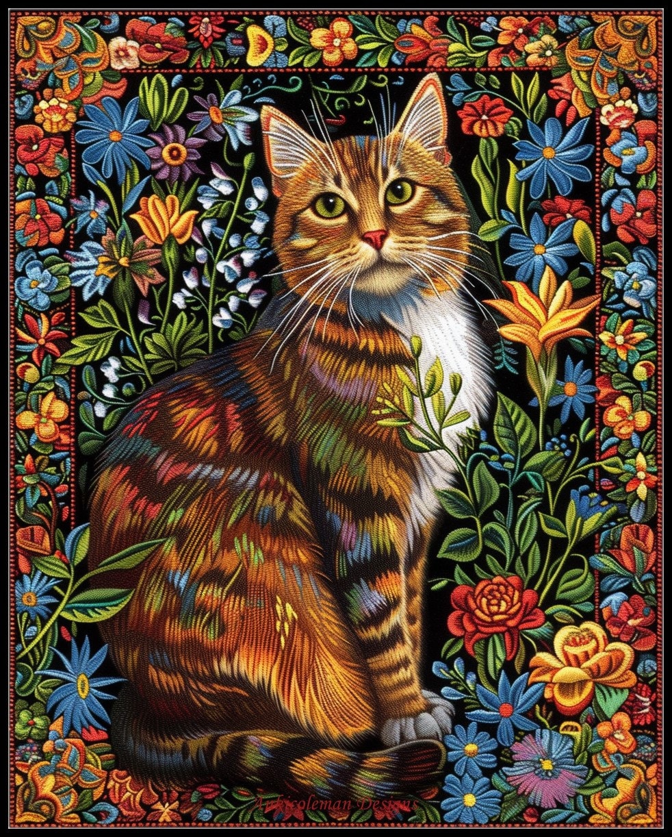 Tapestry Cat 2 - Counted Cross Stitch Patterns - Printable Chart PDF ...