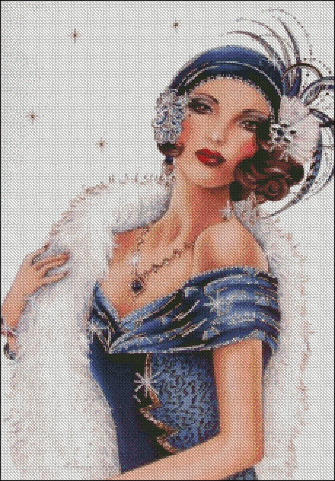Art Deco Lady 5 Counted Cross Stitch Patterns Printable Chart PDF ...