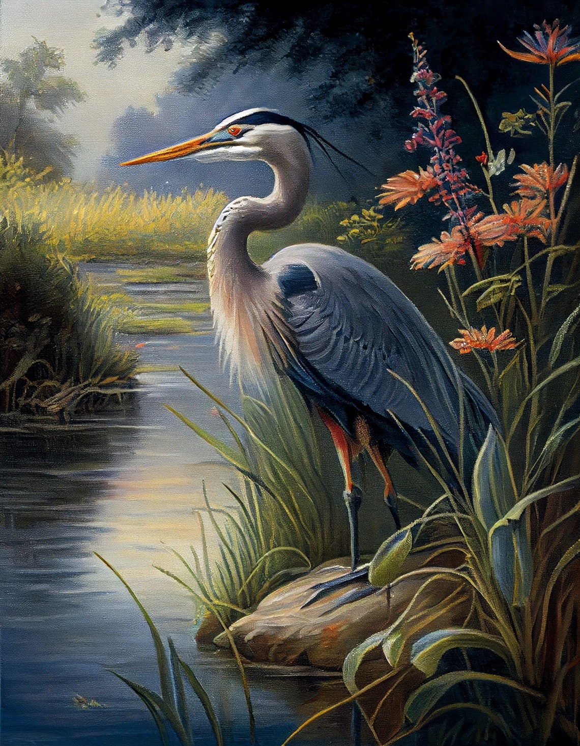 Great Blue Heron by the Water 1 Counted Cross Stitch Patterns Printable ...