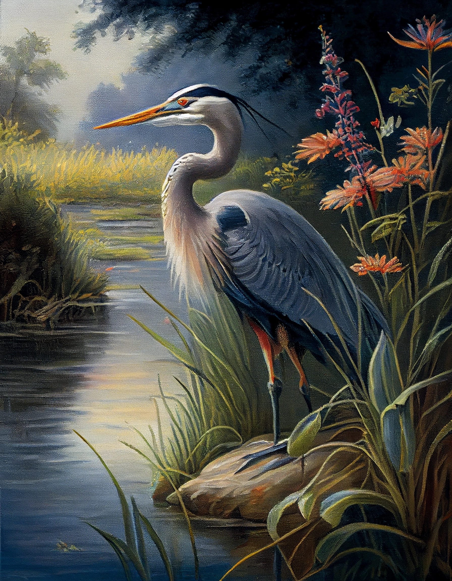 Great Blue Heron by the Water 1 Counted Cross Stitch Patterns Printable ...